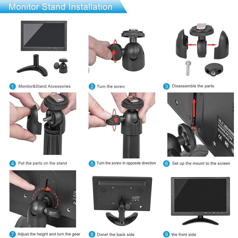 10.1 Inch Car Monitor with AV VGA Input 1024x600 IPS Auto Monitor BNC ...