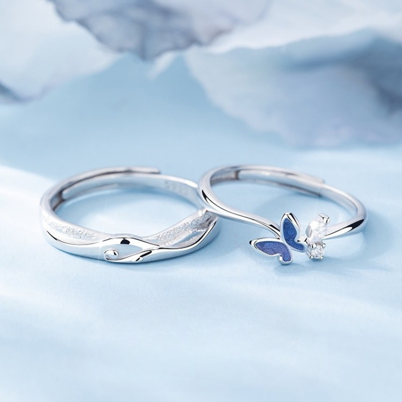 Blue Butterfly Couple Rings, Korean Style, Vintage Luxury High-end ...
