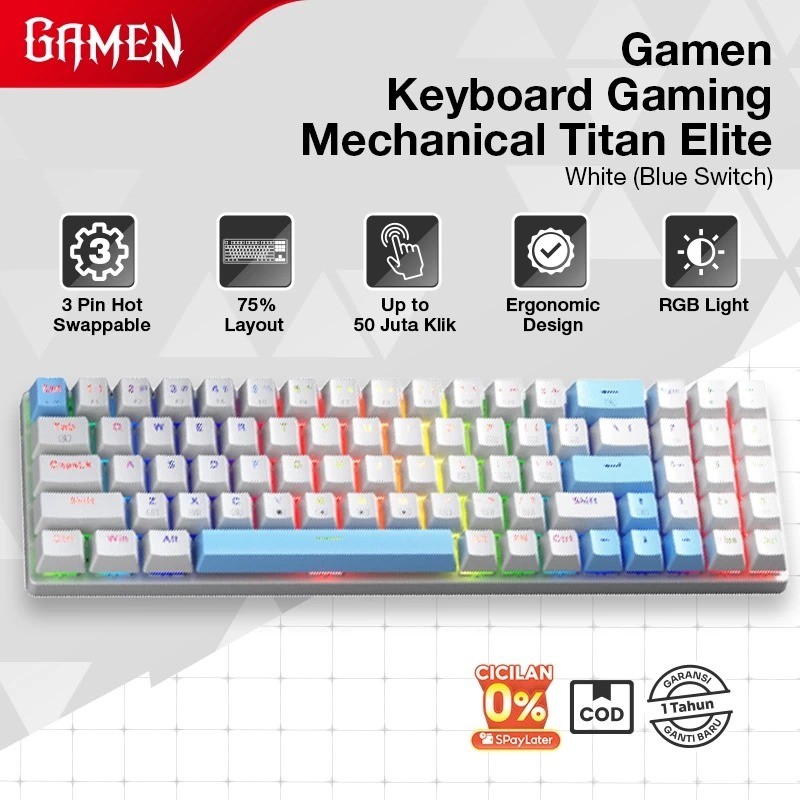 GAMEN Titan V Mechanical Gaming Keyboard 60% RGB Light Layout - White ...
