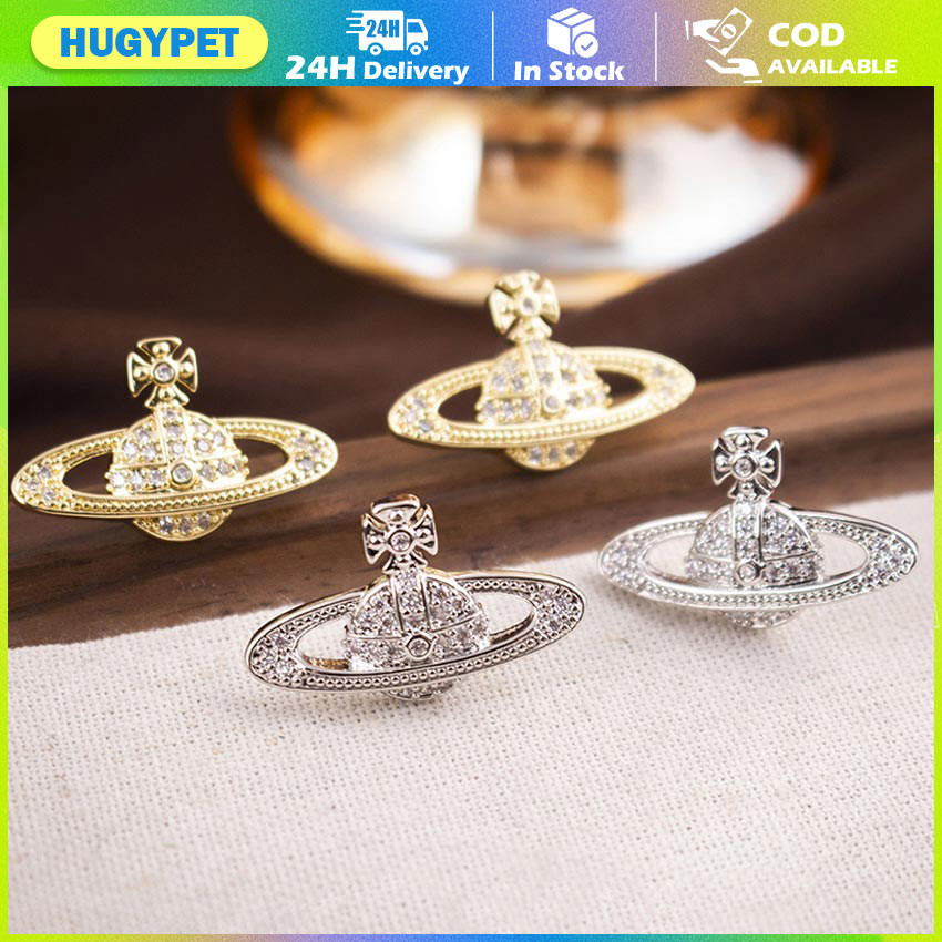 1 Pair Rhinestone Planet Stud Earrings For Women Shiny Saturn Ear Studs ...