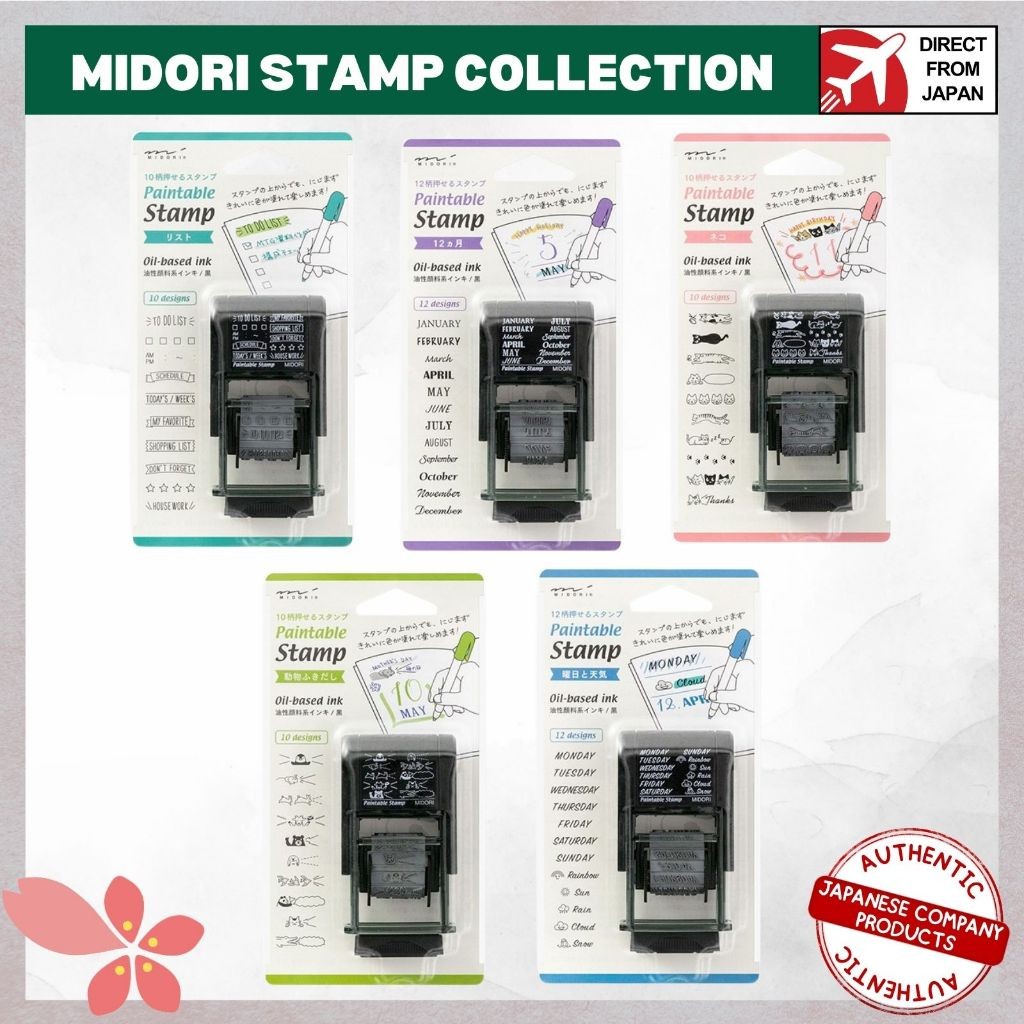 MIDORI Stamp Collection – Roller Stamps for Journal & Schedule (5 Types) Direct from Japan ...
