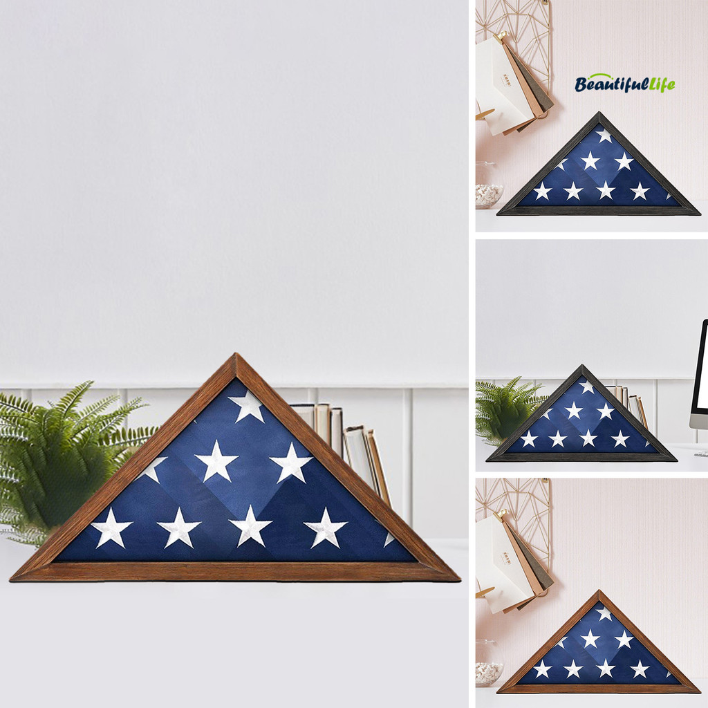 Beautifullife American Flag Display Case Wooden Triangle Flag Holder ...