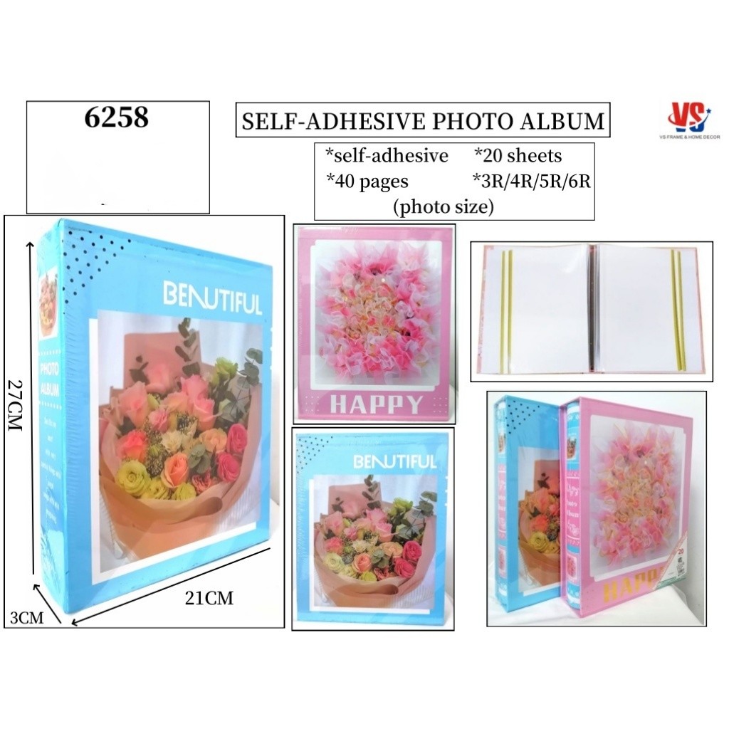 PHOTO ALBUM Flower Design With Box Storage Adhesive 40pages 5R (6258 ...
