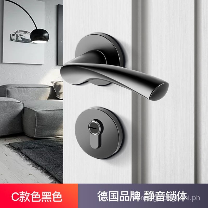 Germany GDLAI Indoor Mute Timber Door Lock Black Bedroom Bathroom Solid ...