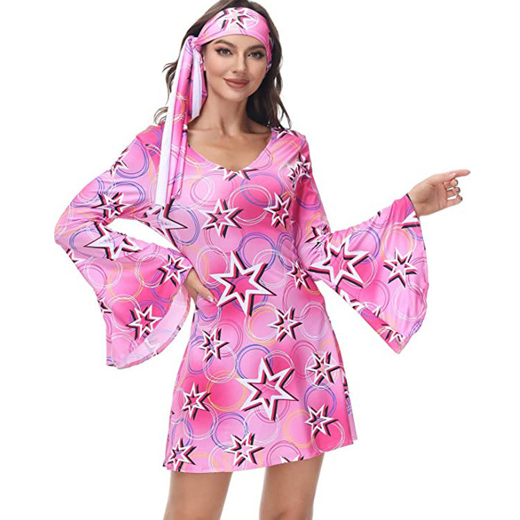 Halloween Retro Hippy Dress Up 70s Disco Dance Costumes Women's Retro ...