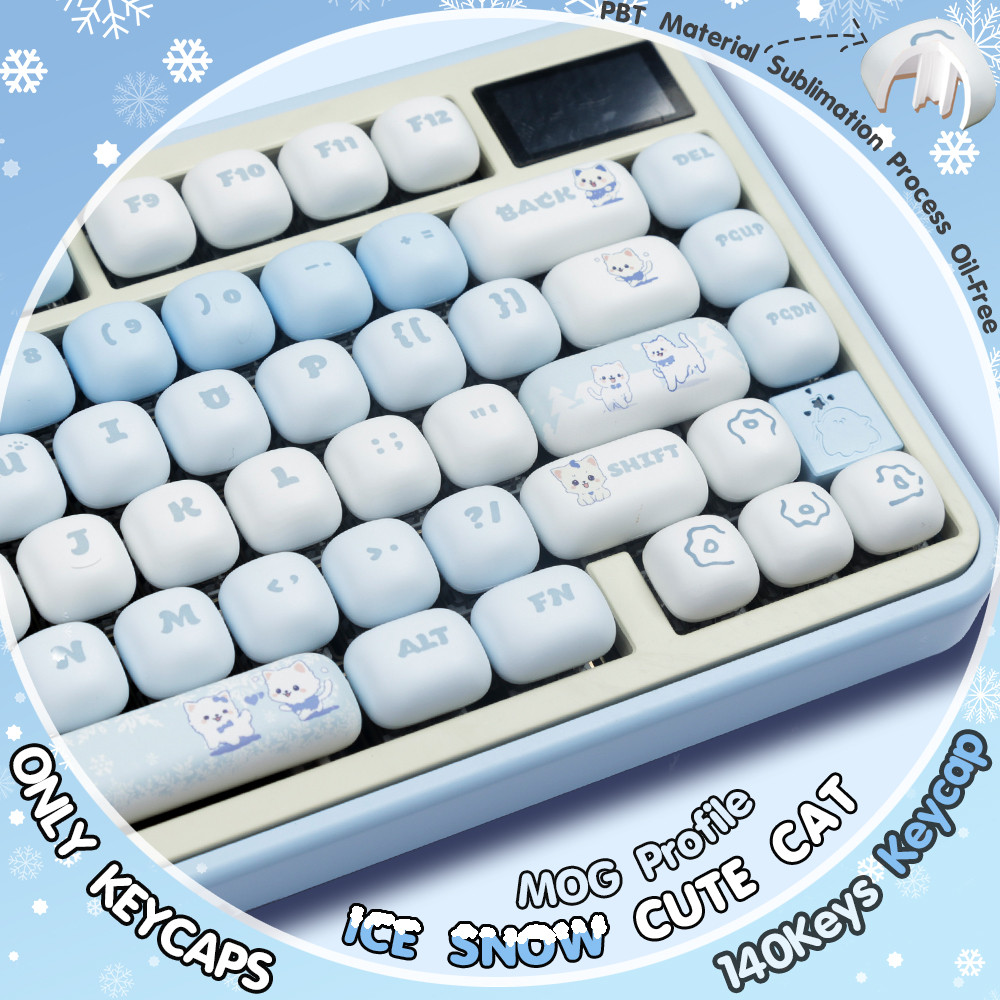 Ice Snow Cat MOG Profile 140Keys/Set Keycaps PBT Dye-Sublimation Custom ...