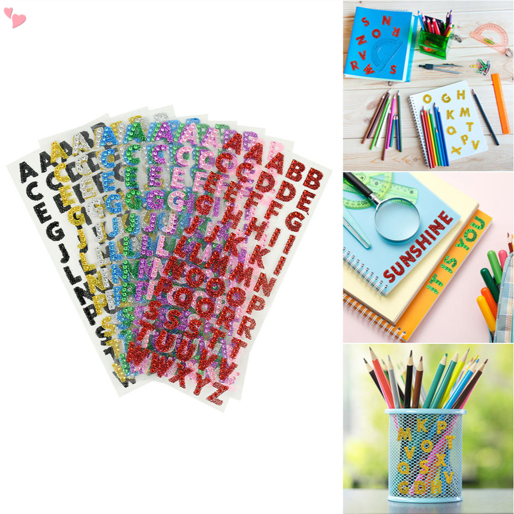 Glitter Alphabet Stickers, 1 Sheets 0.6" A-Z Rhinestone Letter Stickers ...