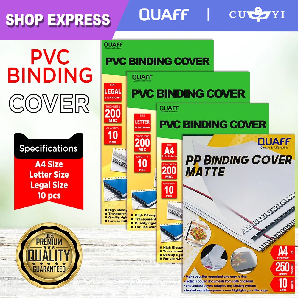[10 Sheets] Quaff PVC Binding Cover Clear 200 Mic & PP Frosted Matte 250 Mic School Office Use ...
