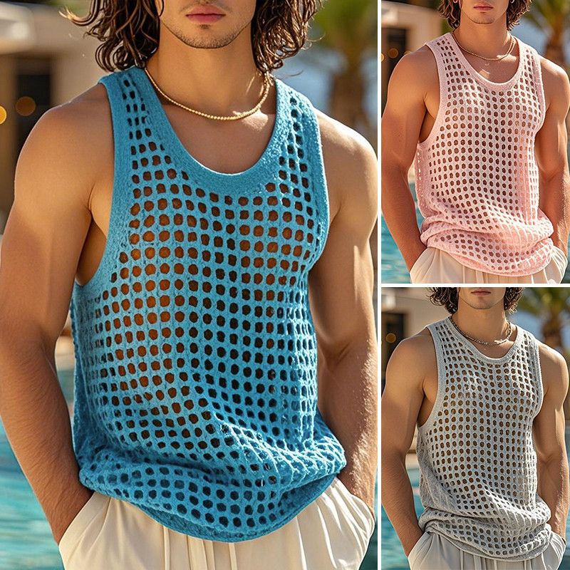 INCERUN Men's Beach Style Mesh Sleeveless Tank Top | Shopee Philippines