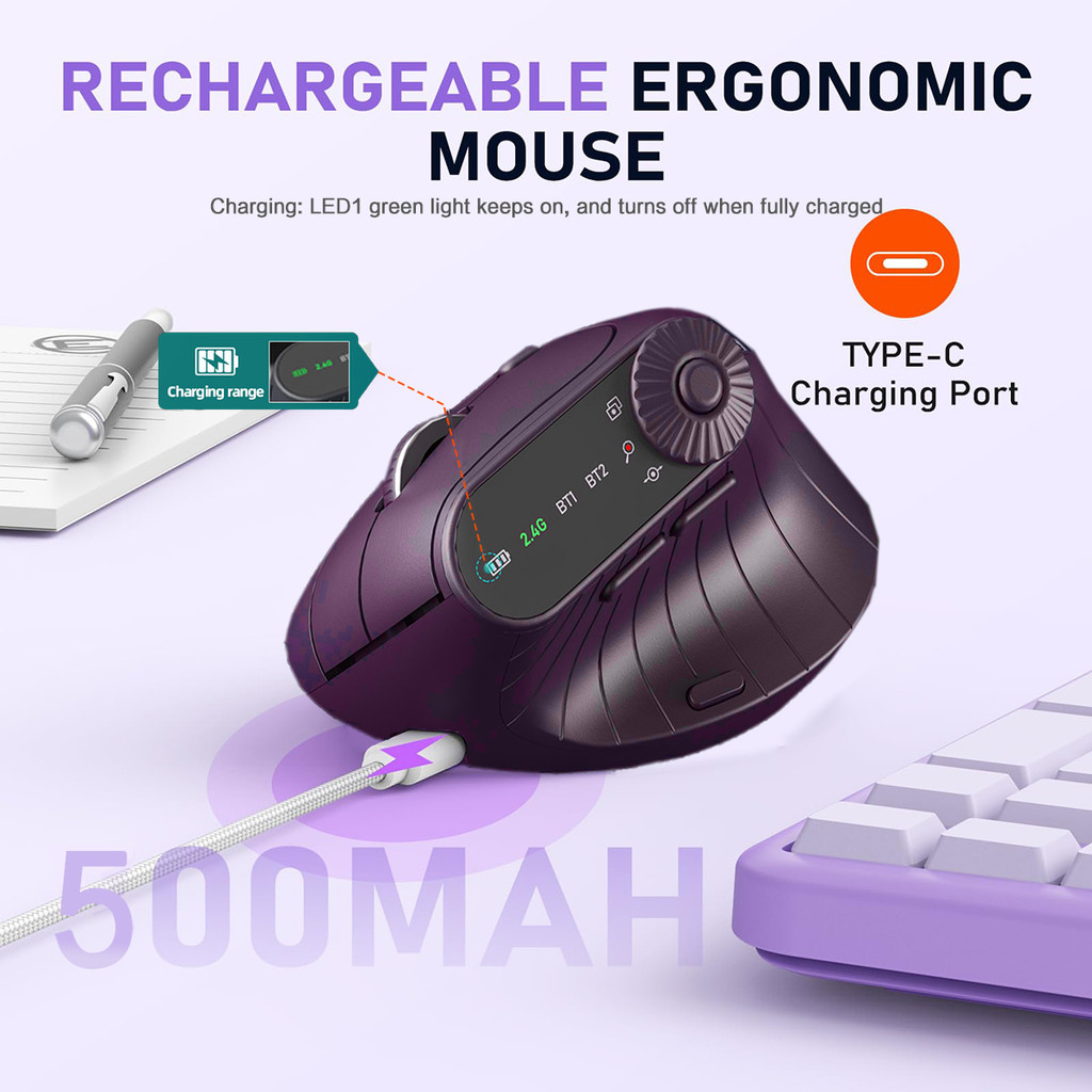 Ergonomic BT5.0 Dual Mode Wireless Vertical Mouse With Function ...