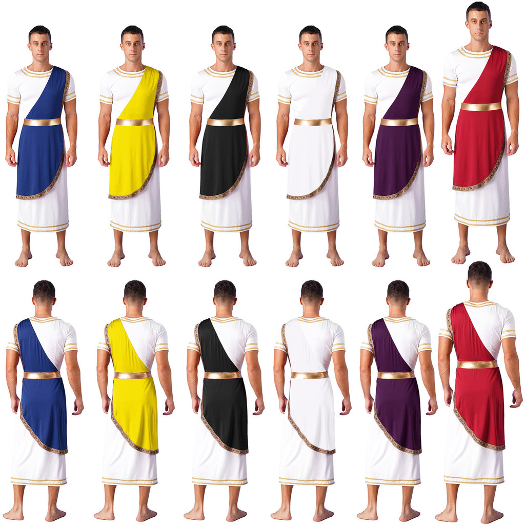 Linjinx Mens Halloween Ancient Greek Toga Dress Up Short Sleeve ...