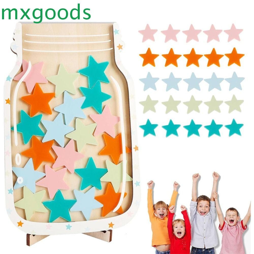 MXGOODS Positive Behavior Rewards Jar, Wooden Cartoon Kids Star Reward ...