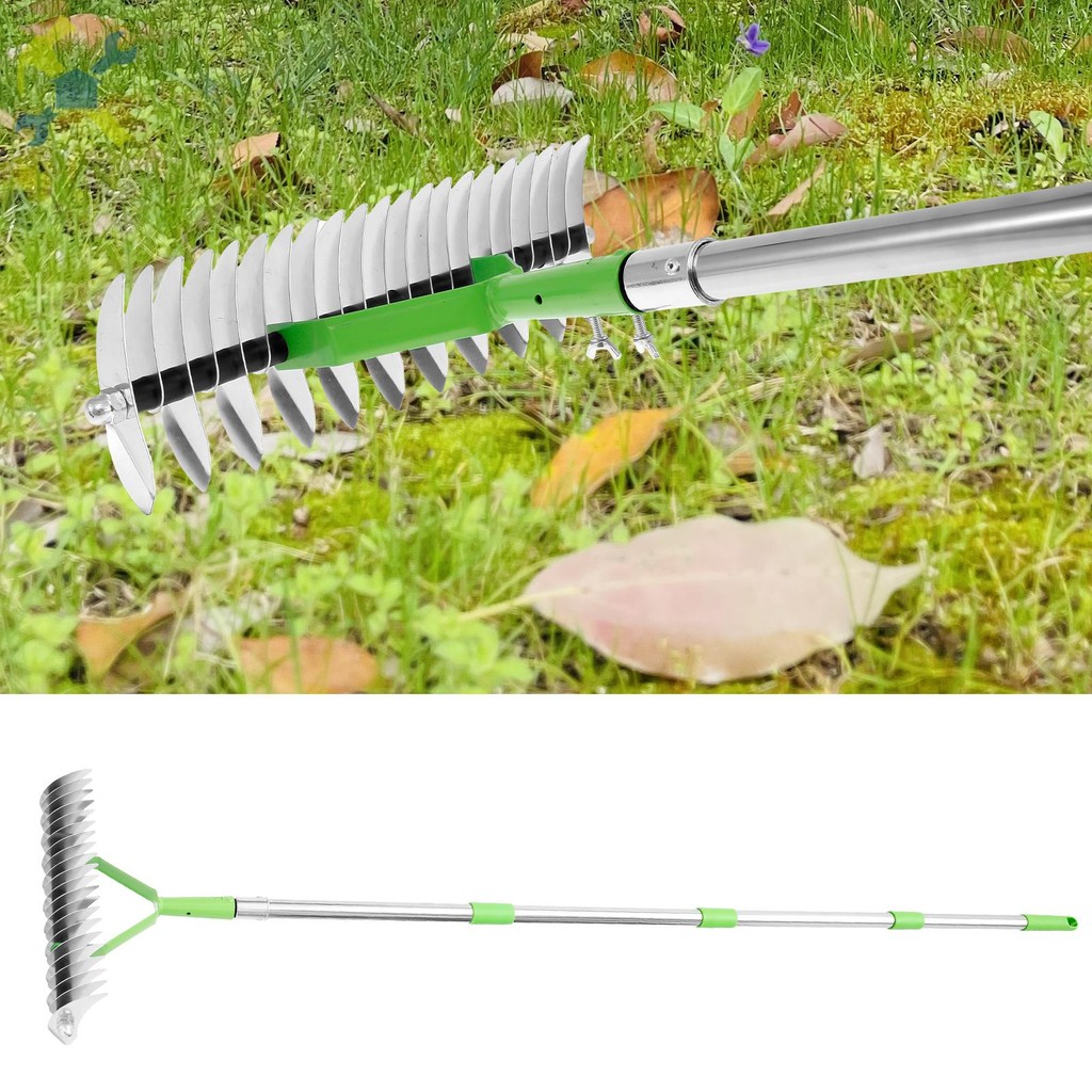 Thatch Rake Double Sided Lawn Thatching Rake with 66.9 Inches Stainless ...