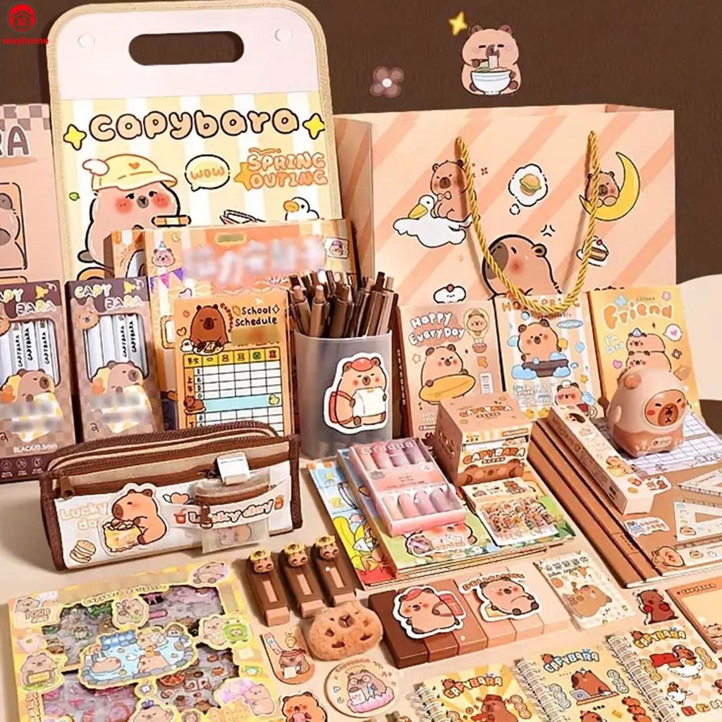 Cute Capybara Stationery Set with Pencil Box Plush Brooch Notebook ...