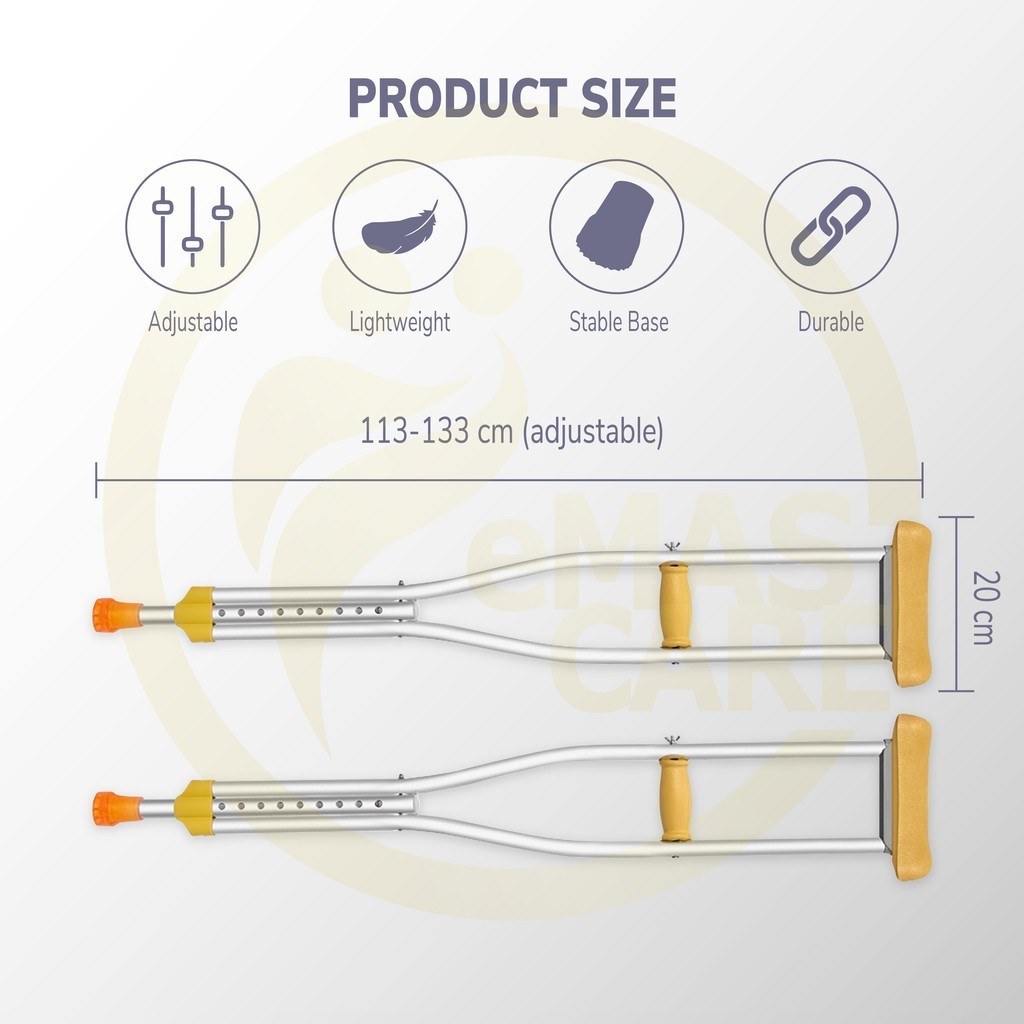 Ultra-Light Weight Underarm Crutch Cane Arm Support Adjustable Height ...