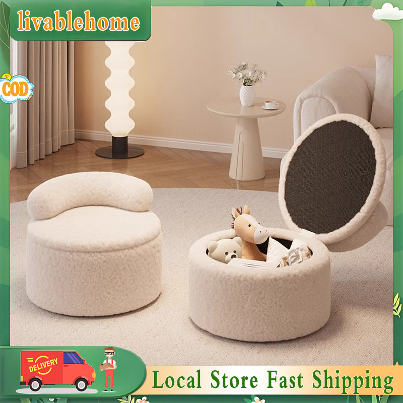 Storage Stool Lambswool Low Stool Round Stool Backrest Sofa Chair ...