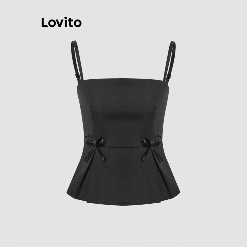 Lovito Women Elegant Plain Bow Tank Top L116MD126 | Shopee Philippines