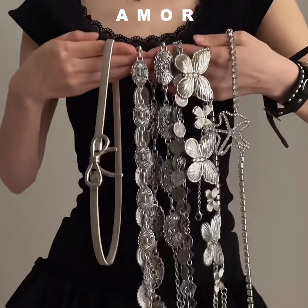 Silvery metal butterfly waist chain women's retro bohemian style ...