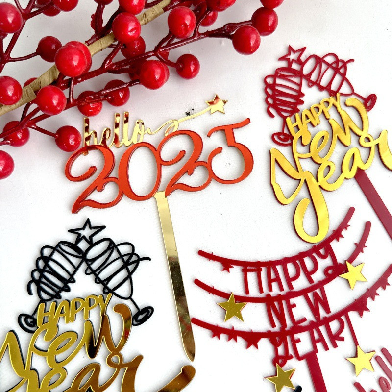 2025 Happy New Year Cake Topper, Hello 2025 Acrylic Cake Topper, Cheers ...