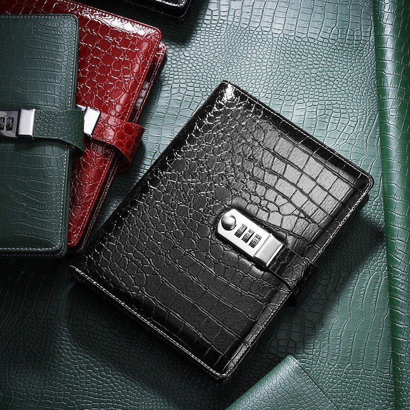 A6 A5 Notebook Vintage Luxury Crocodile Textured Leather Diary Password ...