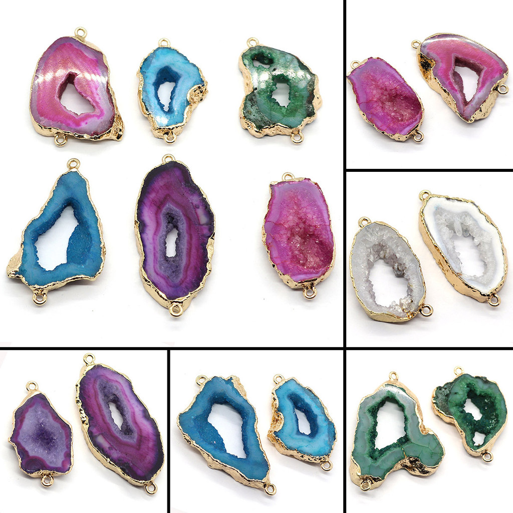 1pc Natural Trendy Grey Druzy Quartz Pendant Raw Stone Agates Charms ...