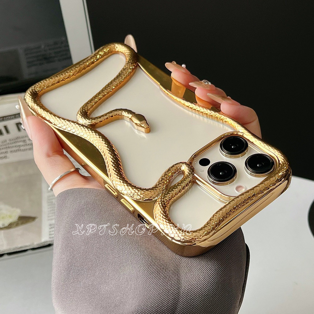 Hollow Snake Plating Bright Surface Phone Case For iPhone 16 Pro Max 15 ...