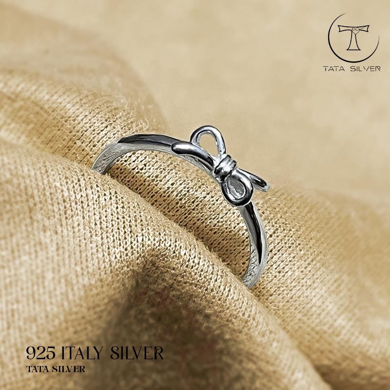 TATA Original 925 Italy Silver Mini Cute Bow Ribbon Design Adjustable Ring for Women | Shopee ...