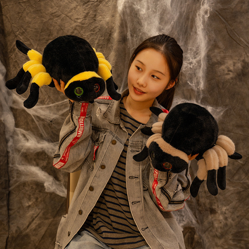Stuffed Simulation Spider Plush Toy Soft Furry Insect Huggable Black Spider Cute Trick Props ...