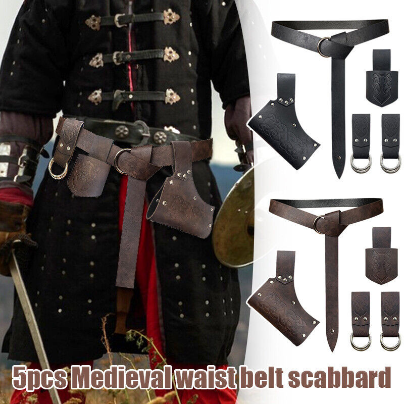 5PC Waist Belt Scabbard Medieval Gladiator Embossed PU Leather Cosplay ...