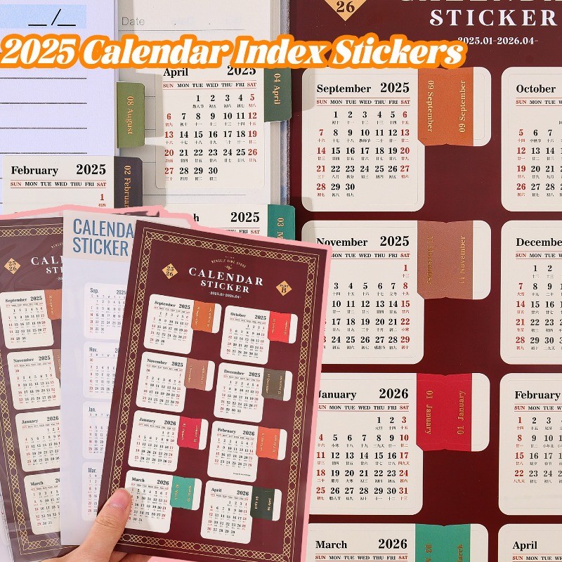 2025 Calendar Index Stickers - DIY Vintage Colored Notebook Tags ...
