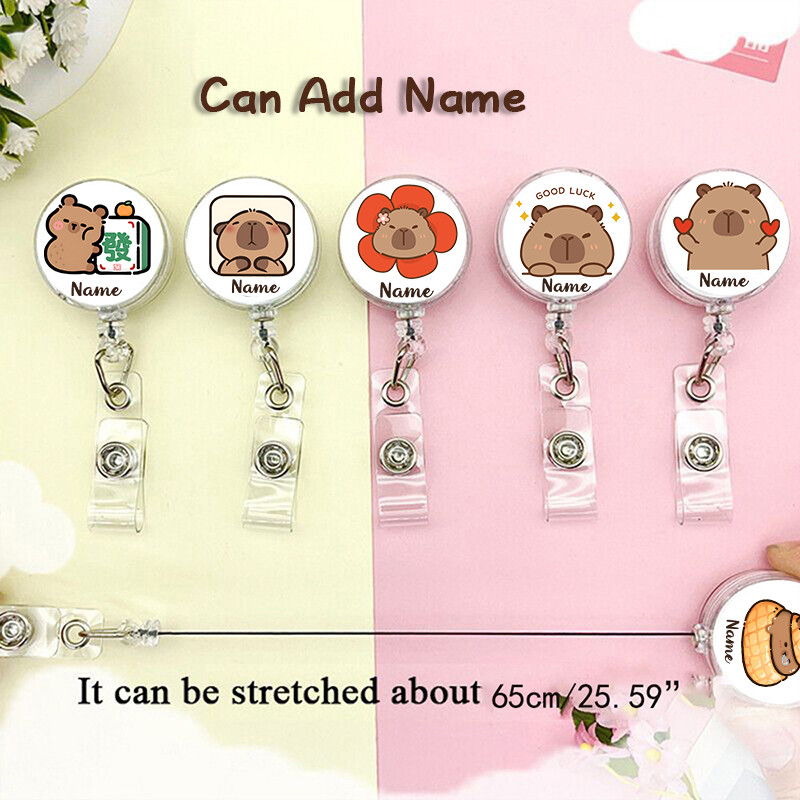 Capybara with Name Pattern Print Badge Scroll ID Carabiner Lanyard Clip ...