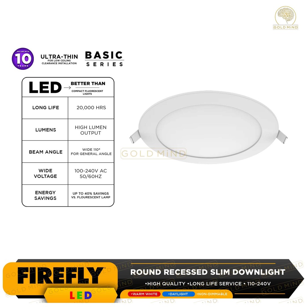 Firefly Basic LED Recessed Ultra-Thin Round Slim Downlight Wide Beam ...