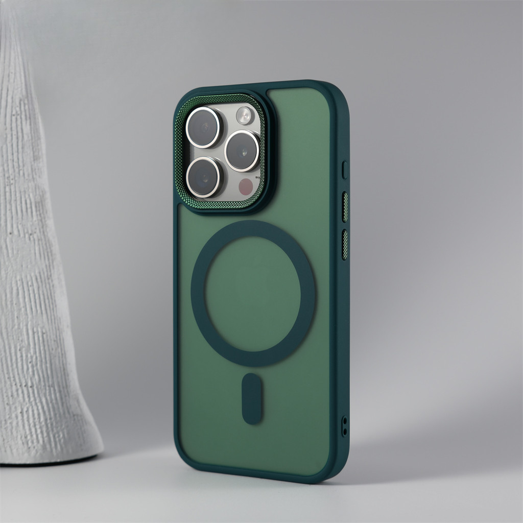 Luxury matte metal camera frame magnetic phone case green compatible ...
