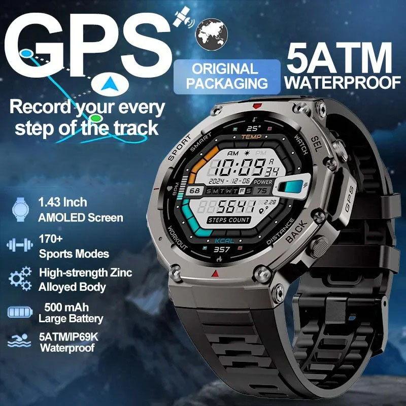 Rainbuvvy 5ATM Swimming Waterproof GPS Sports Watch DM58 Drop-resistant ...