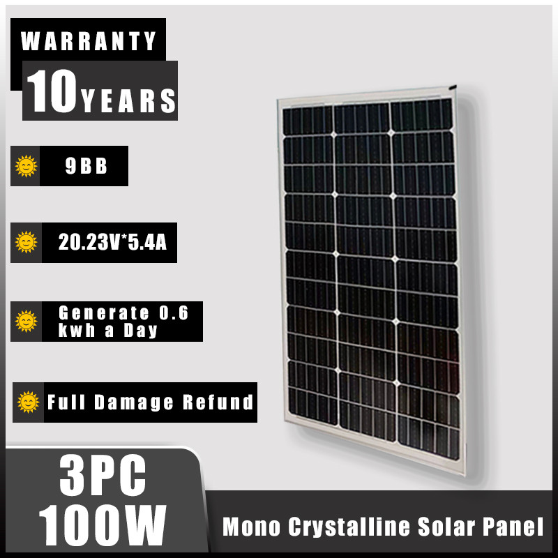 【3PC】100 Watts Solar Panel 25% Efficiency Monocrystalline Silicon Solar Panel【9BB】 | Shopee ...