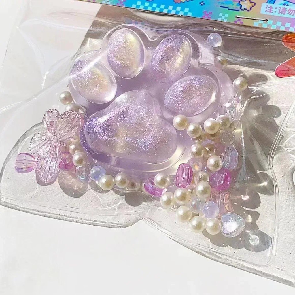 Pearl Cat Paw Mochi Taba Squishy Fidget Toy Glitter Cat Paw Silicone ...