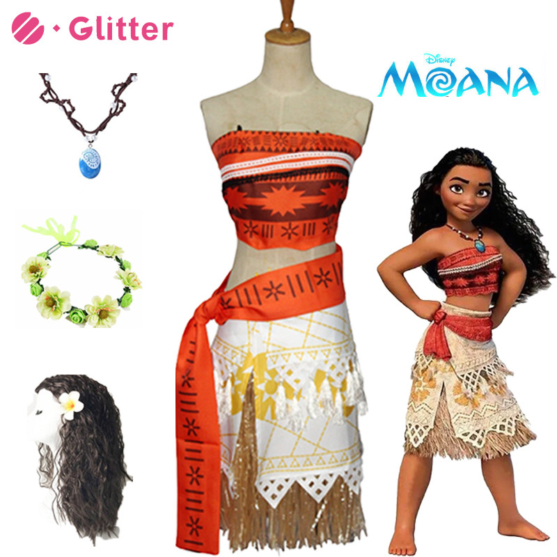 Movie Moana Woman Cosplay Vaiana Princess Costume Top Skirt headwear ...