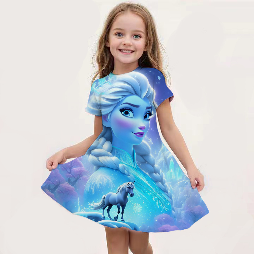 Cartoon Frozen Disneyland Trip Casual Dress for Little Girl Soft ...