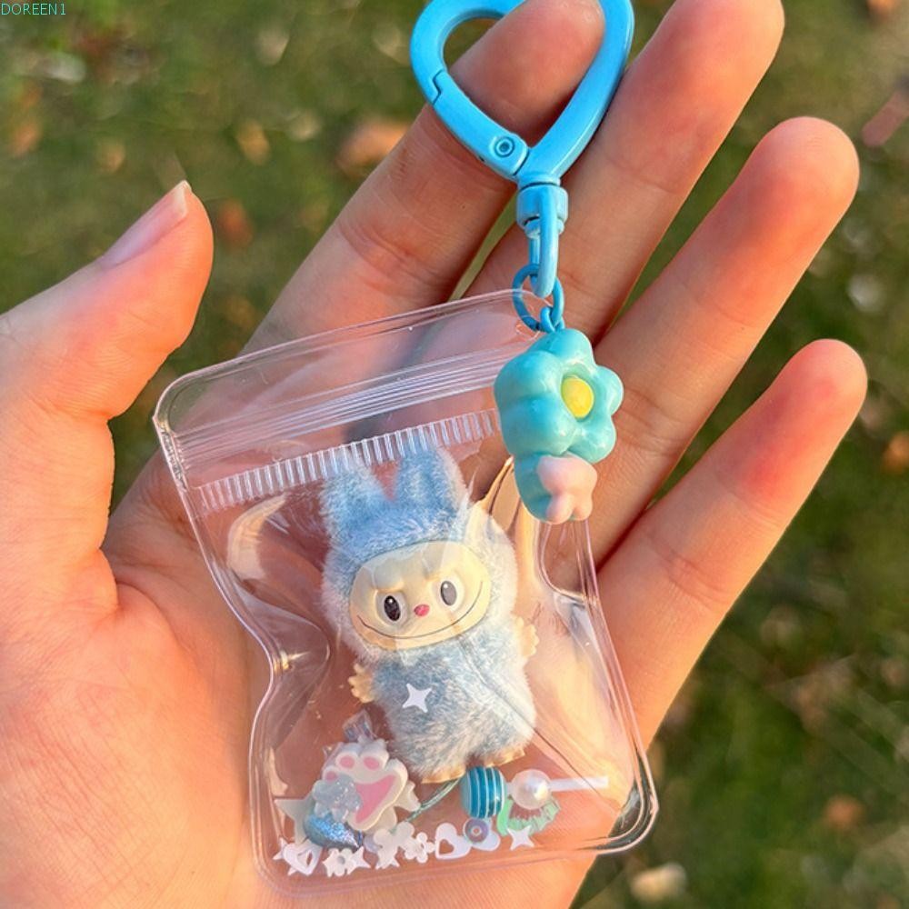 DOREEN1 Flocking Labubu Key Ring, Silica Gel Transparent Sit Down ...