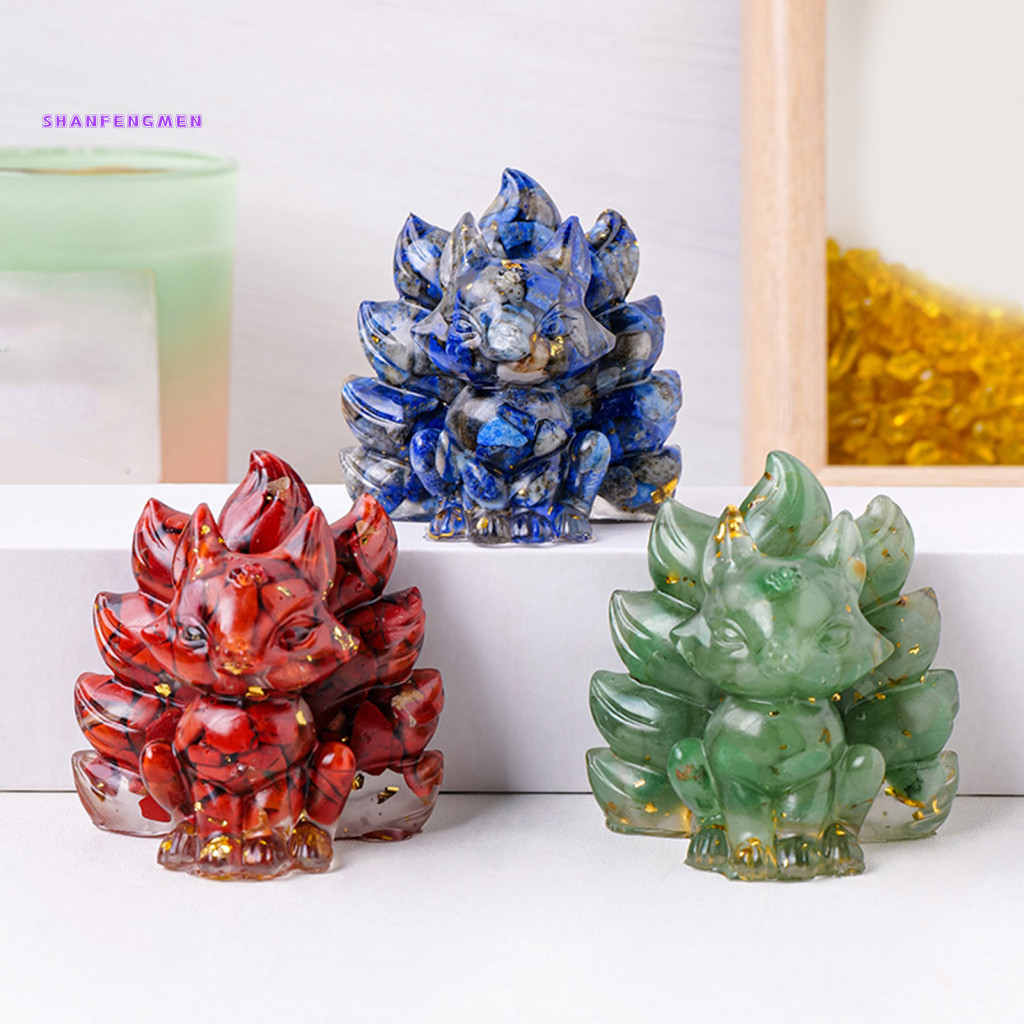 SFH- Faux Crystal Fox Statue Natural Stone Foxes Figurine Hand-carved ...