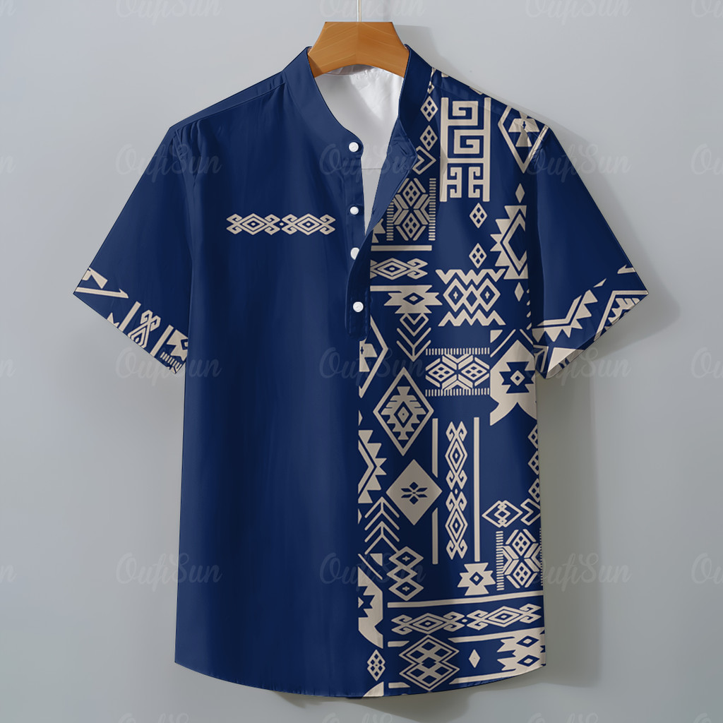 2025 Summer Outfit for Men Ethnic Tribal Pattern Printed Tops ...