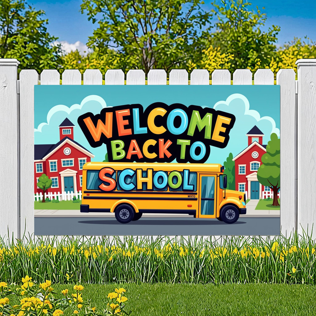 Colorful Theme Welcome Banner School Bus Design Back to School Banner ...