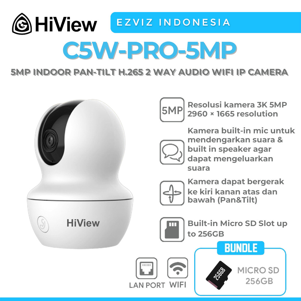 Hiview C5W-PRO-5MP 5MP INDOOR PAN-TILT H.265 2 WAY AUDIO WIFI IP CAMERA ...