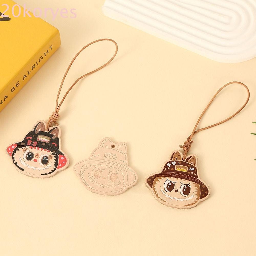 KORYES Labubu Leather Keychain, Handmade Molly Cartoon Leather Labubu ...