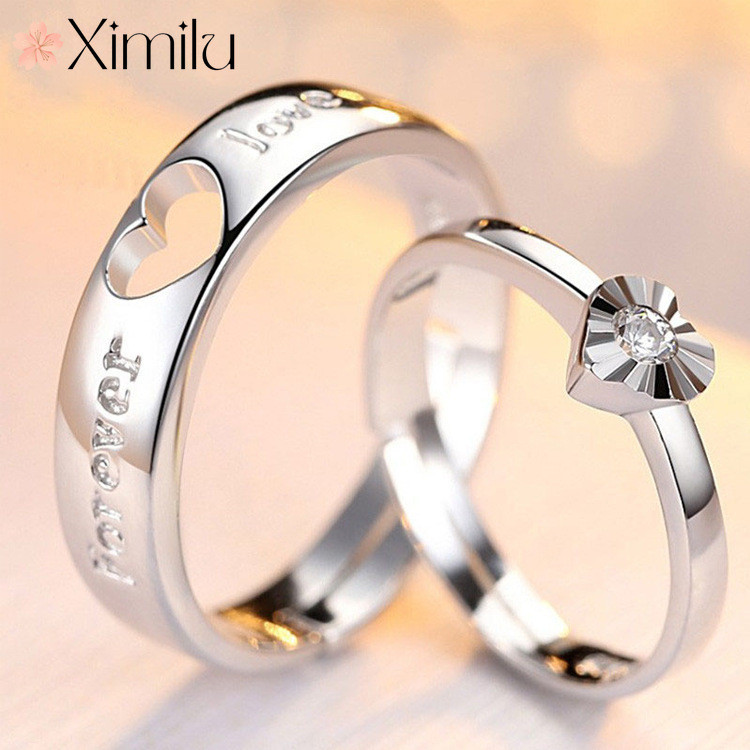 XIMILU Romantic Heart-Shaped Couple Ring LOVE Letter Confession Wedding ...