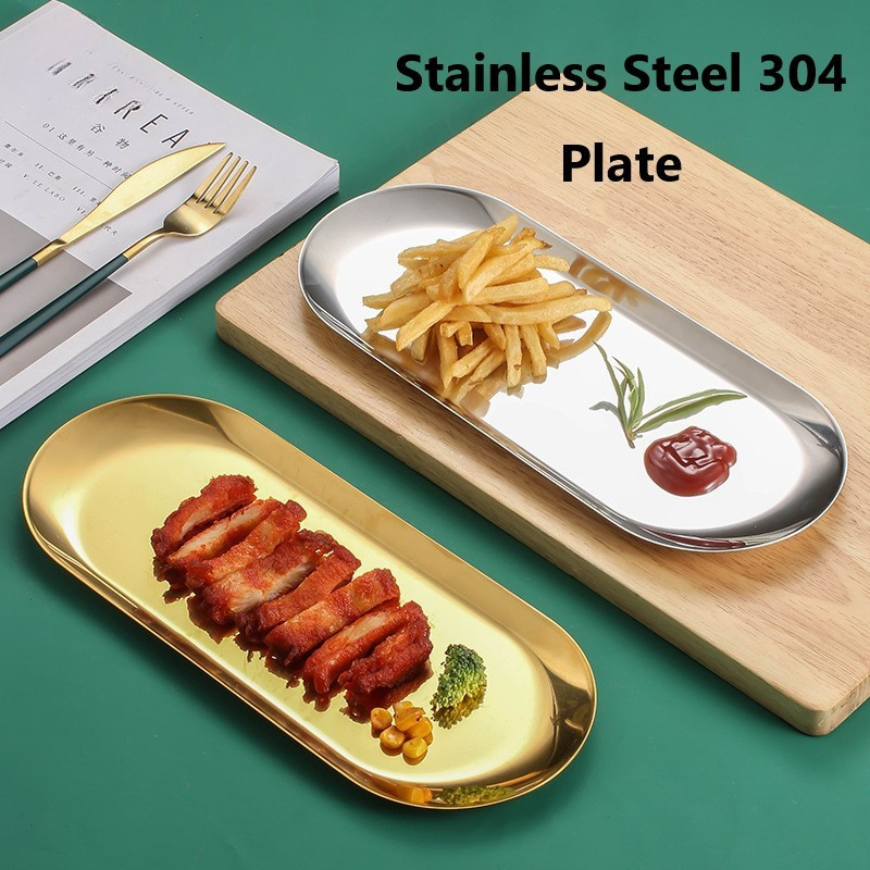 European Style Plate Stainles Steel Steak Plate Gold Oval Restaurent ...