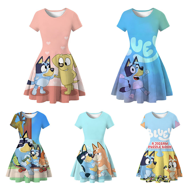 New Bluey 100cm-160cm Family 3D Printed Summer Dress Children's Wear ...
