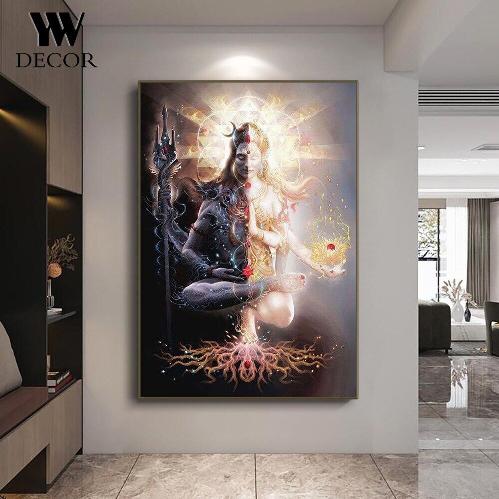 Abstract Lord Shiva Dark and Light Canvas Painting Hindu Gods Wall Art ...