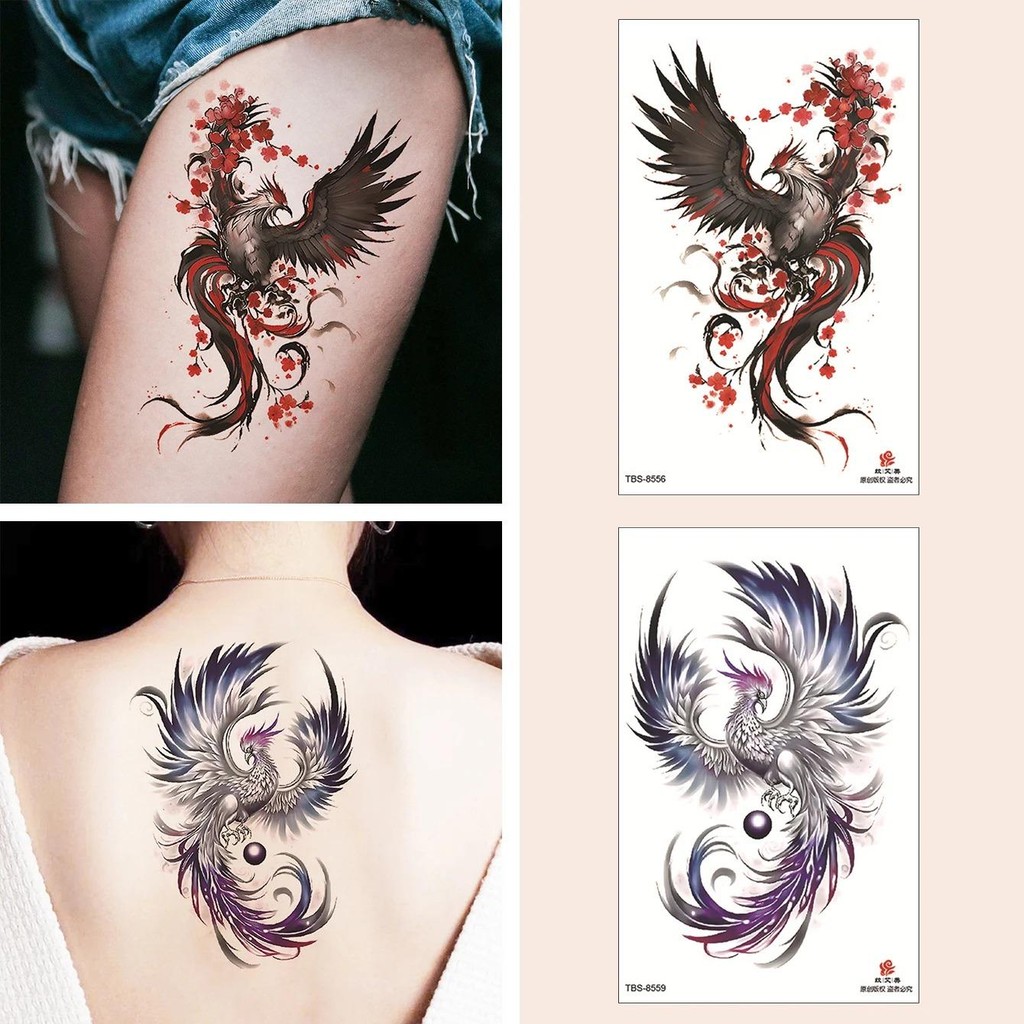 Waterproof Temporary Tattoo Sticker Colored Phoenix Arms Chest Abdomen ...