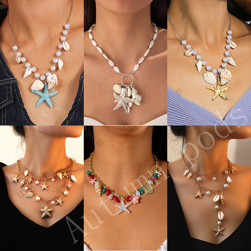 Fashion Ocean Style Shell Conch Pendant Exaggerated Necklace Starfish ...